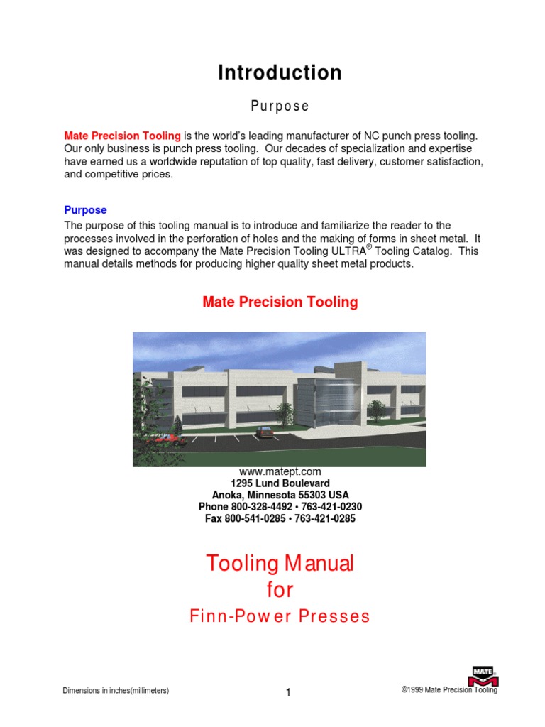 Tooling Manual For: Purpose | PDF | Sheet Metal | Metalworking