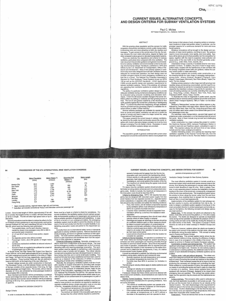 Subway Ventilation System Design Criteria | PDF | Rapid Transit | Tunnel