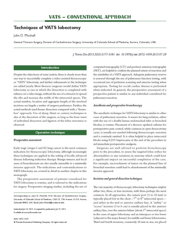 Techniques of Vats Lobectomy | PDF | Lung | Surgery