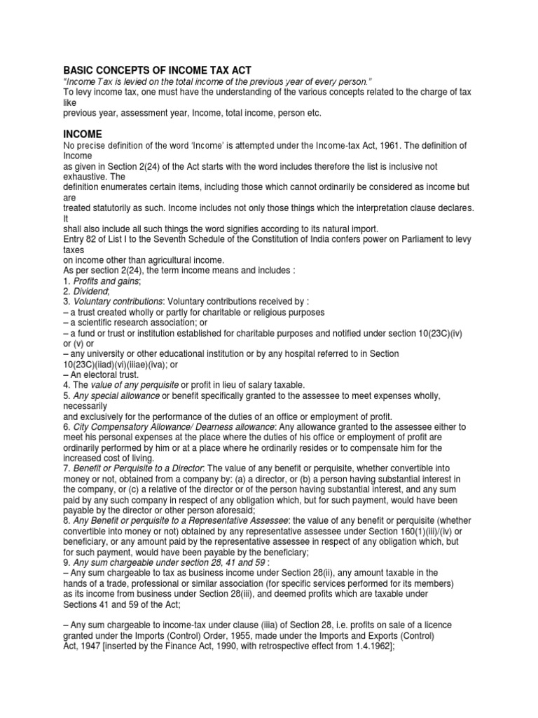Basic Concepts of Income Tax Act: "Income Tax Is Levied On The Total ...
