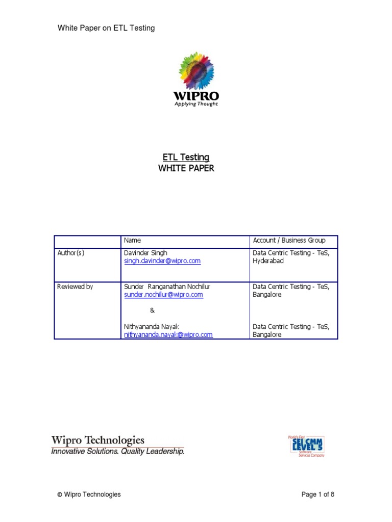 ETL Testing White Paper | PDF | Software Testing | Data Quality