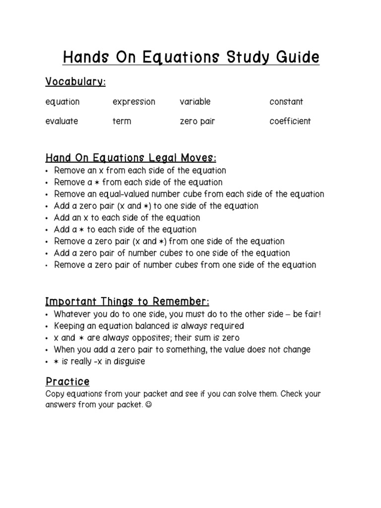 Hands On Equations Study Guide | PDF