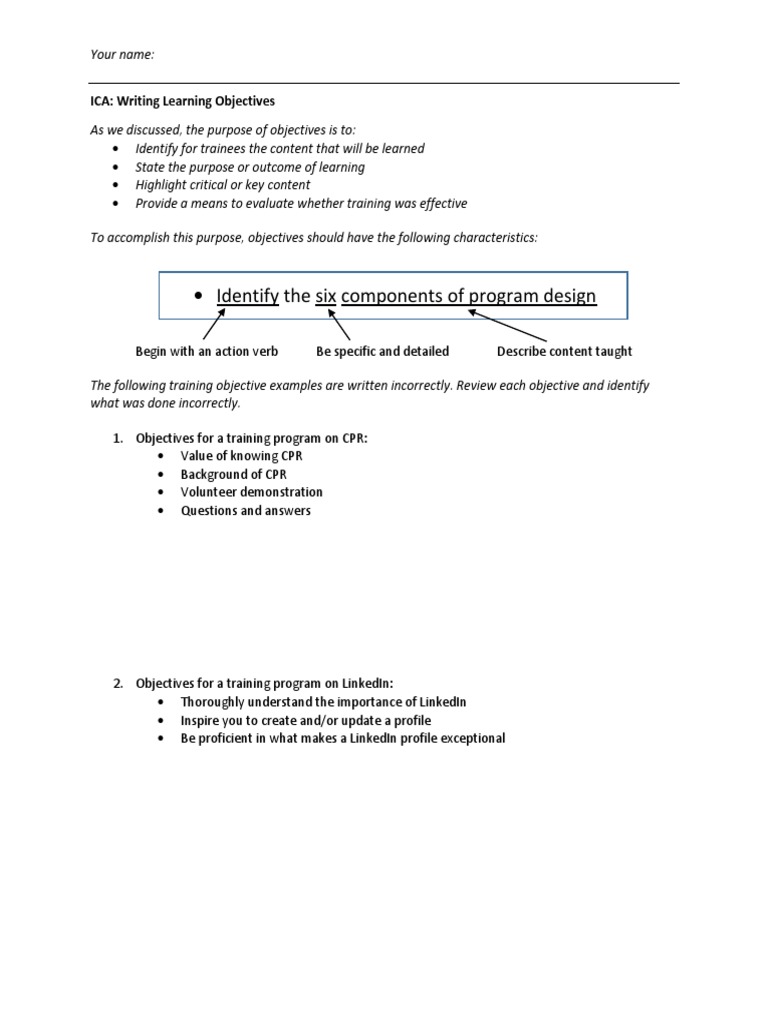 Identify The Six Components of Program Design: ICA: Writing Learning ...