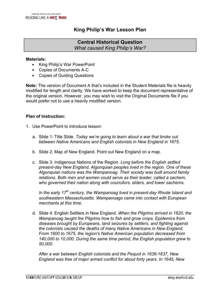 King Philips War Teacher Materials | PDF | Algonquian Peoples ...