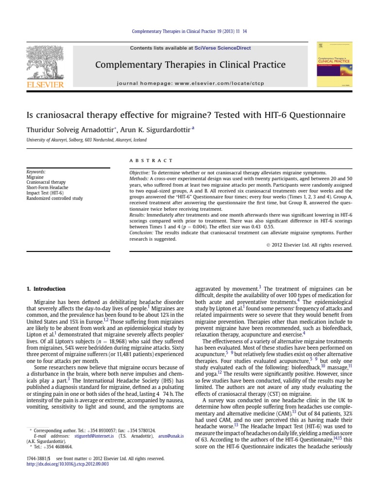 Arnadottir & Sigurdardottir, 2013 - Is Craniosacral Therapy Effective ...