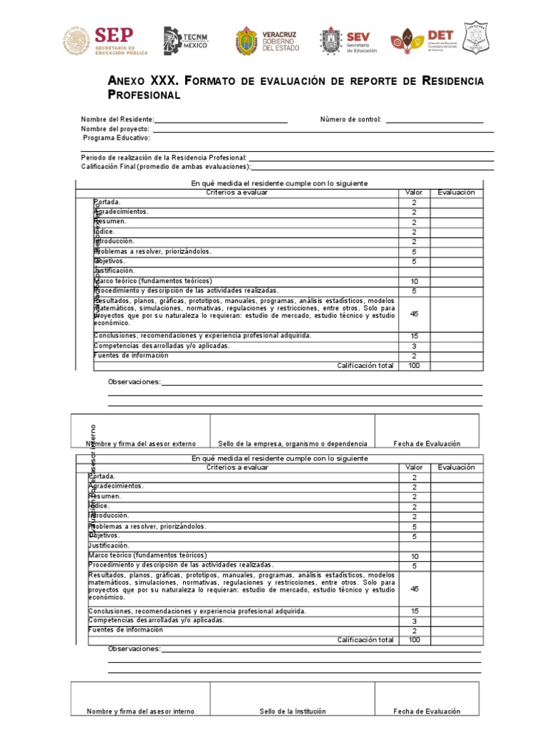 Anexo Xxx. Formato de Evaluación de Reporte de Residencia | Descargar gratis PDF | Simulación ...