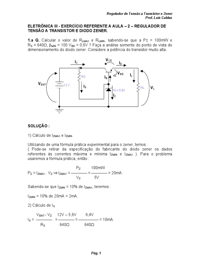Circuito Regulador De Tensao Usando Diodo Zener Diodo Zener E