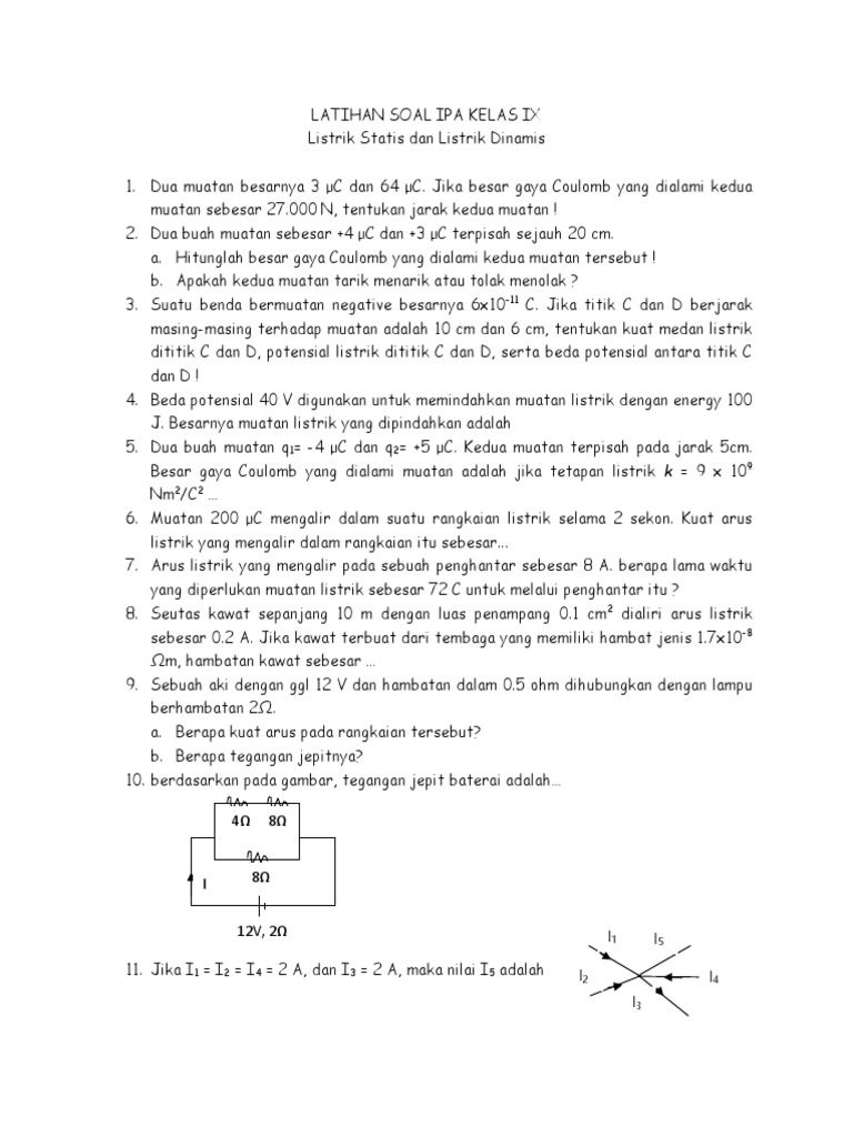 Latihan Soal Listrik Statis & Dinamis Kelas IX | PDF