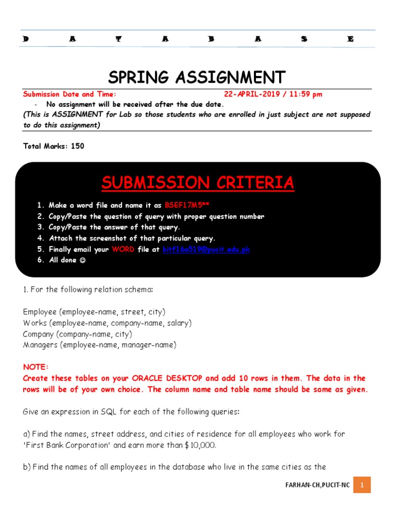 Spring Assignment Pdf Oracle Database Databases