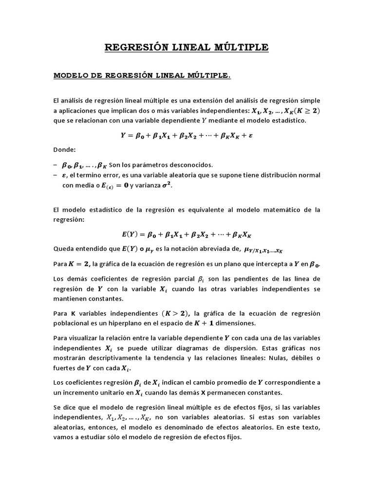 Regresion Lineal Múltiple Pdf Análisis De Regresión Regresión Lineal 8425