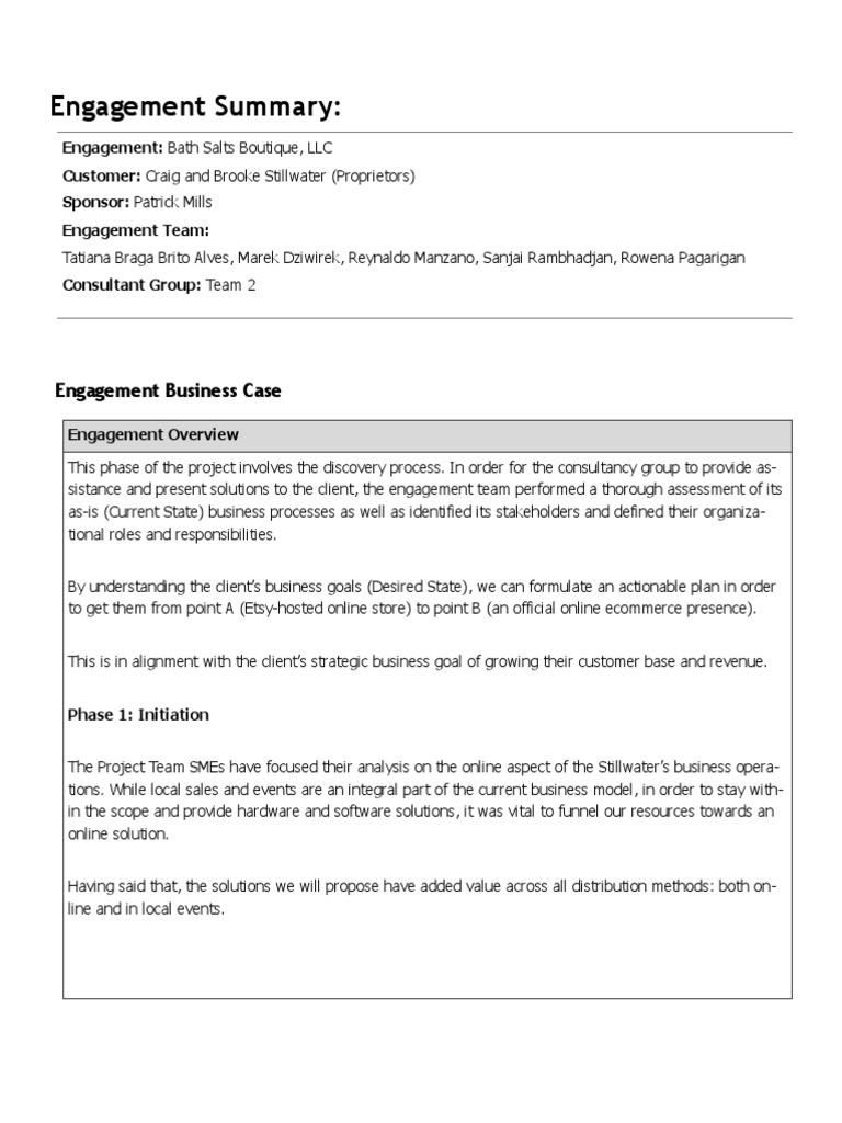 Engagement Summary Final | PDF | Business Analysis | Business Process