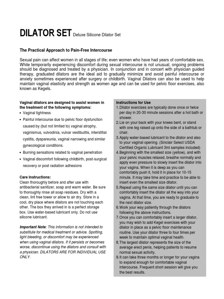 Graduated Dilator Set for Treating Painful Intercourse and Maintaining ...