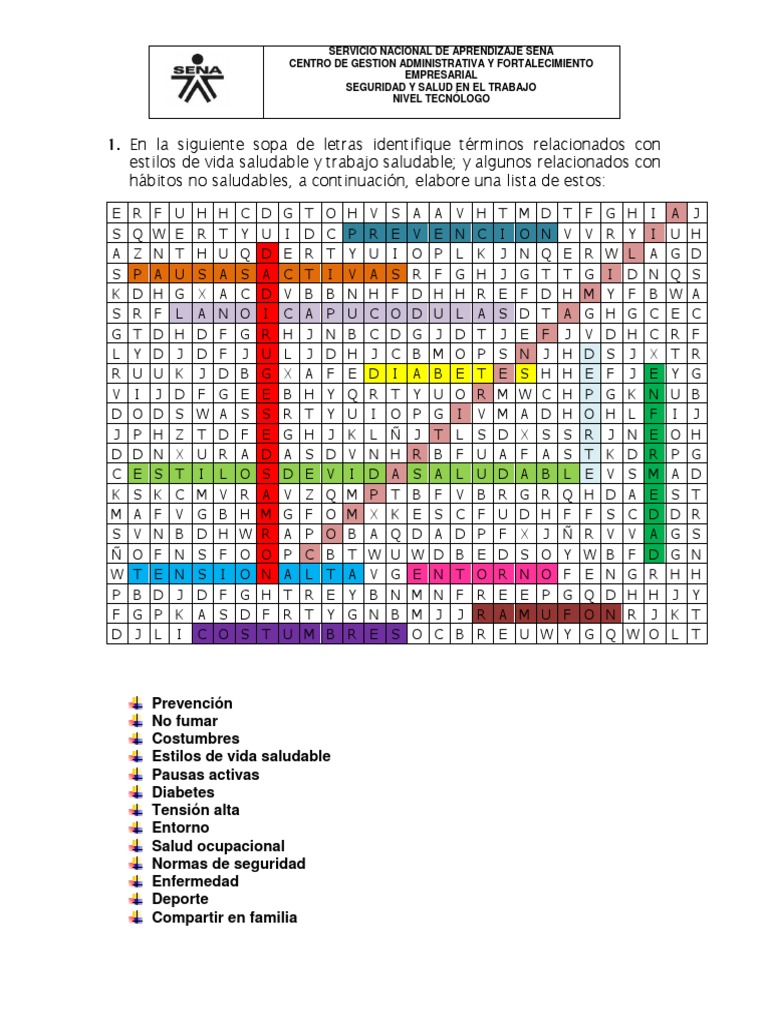 Sopa de Letras: Hábitos Saludables | PDF | Salud y bienestar | Medicina