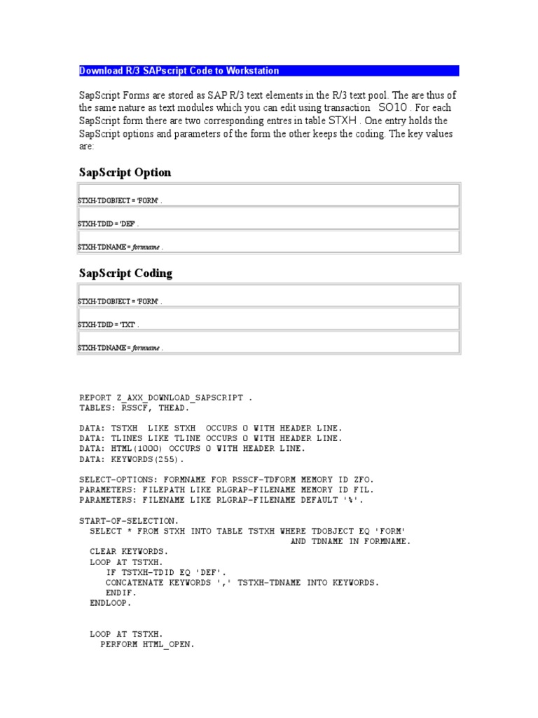 R3 SAPscript Code To Workstation | PDF | Filename | Operating System Technology