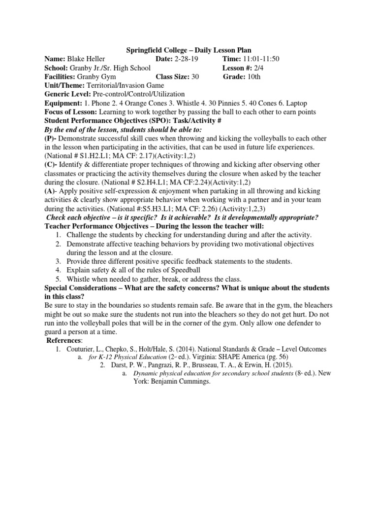 Speedball Lesson Plan 2-28-19 | PDF | Lesson Plan | Teachers