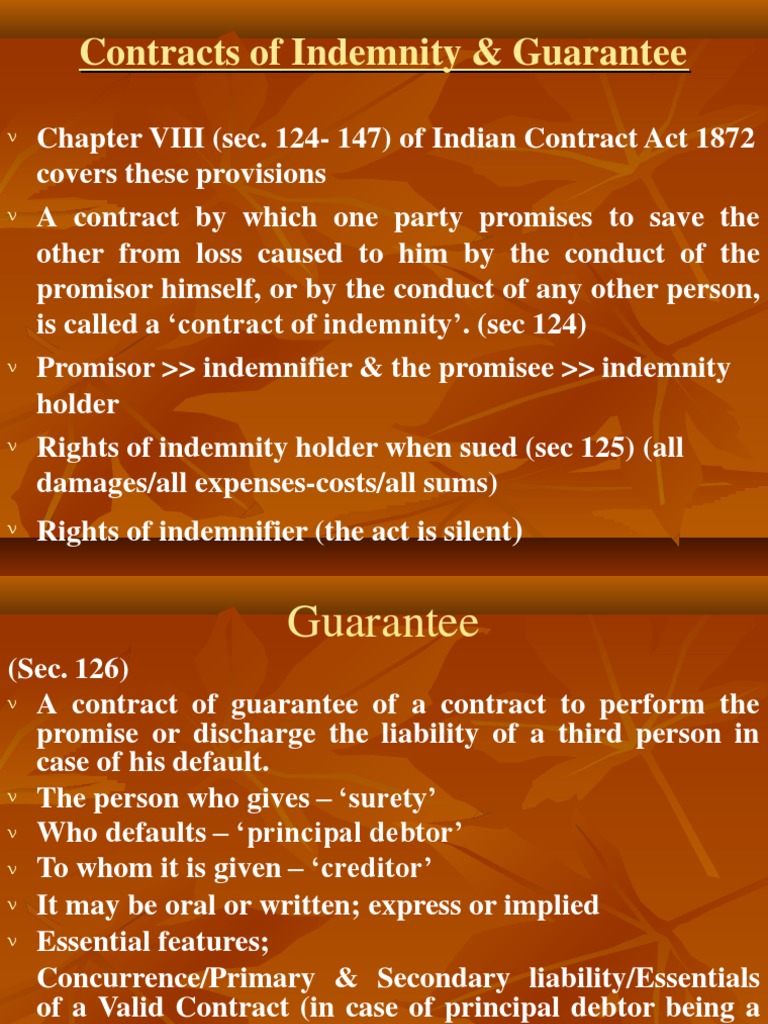 Contracts of Indemnity & Guarantee | PDF | Guarantee | Law Of Agency