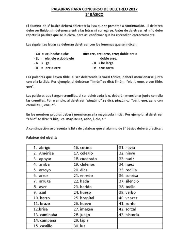 Listado de Palabras para 3basico | PDF
