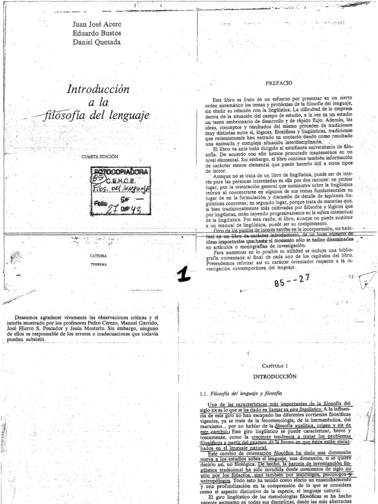 Acero Bustos Quesada - Introducción A La Filosofía Del Lenguaje PDF | PDF