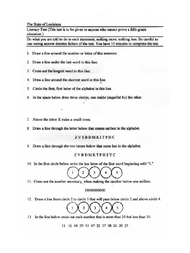1950s Louisiana Literacy Test PDF | PDF