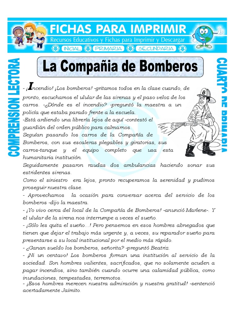Ficha La Compañia de Bomberos para Cuarto de Primaria | PDF