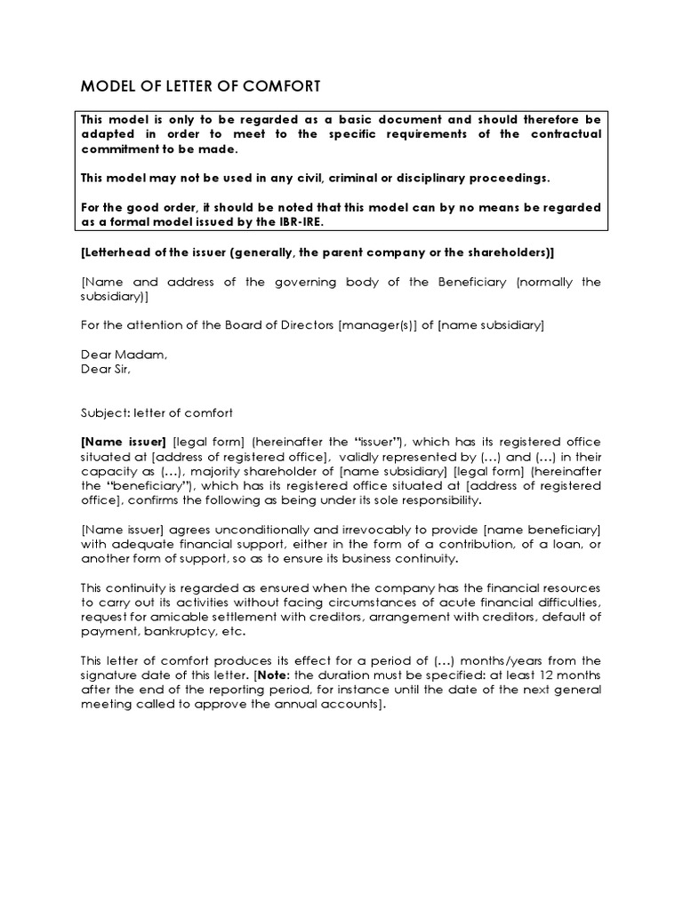 Letter of Comfort - EN | PDF | Subsidiary | Board Of Directors