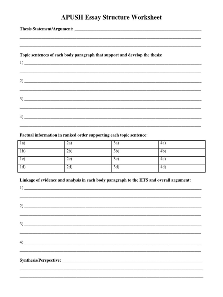 APUSH Essay Structure Worksheet | PDF