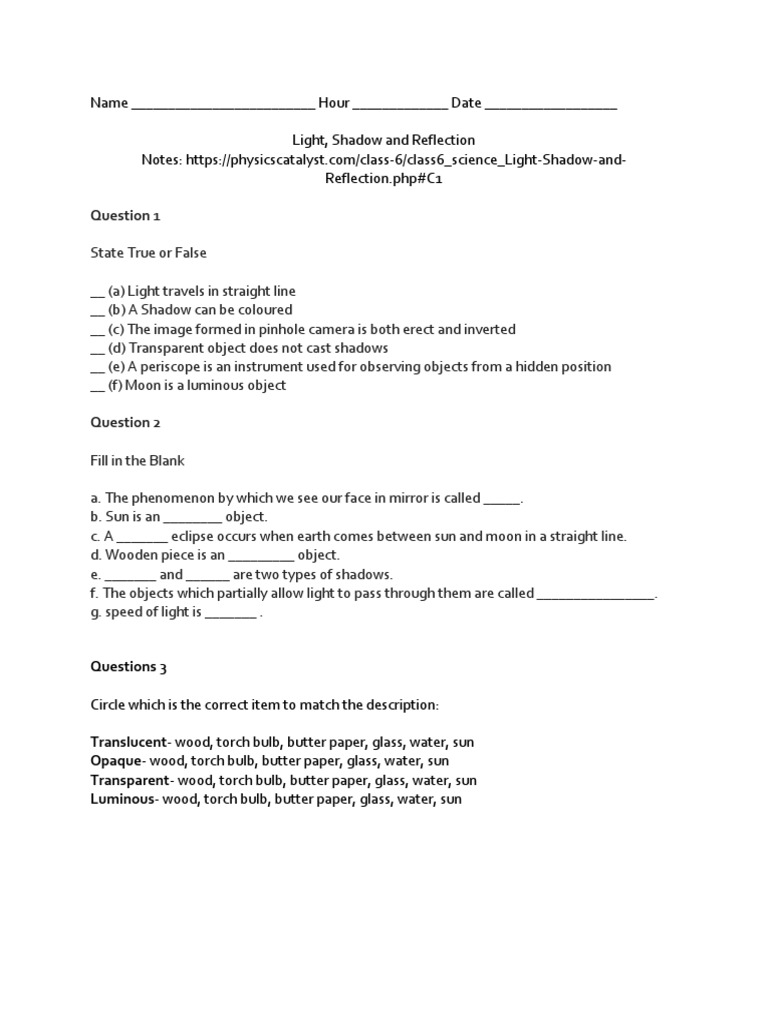 Light Shadow Reflection | PDF