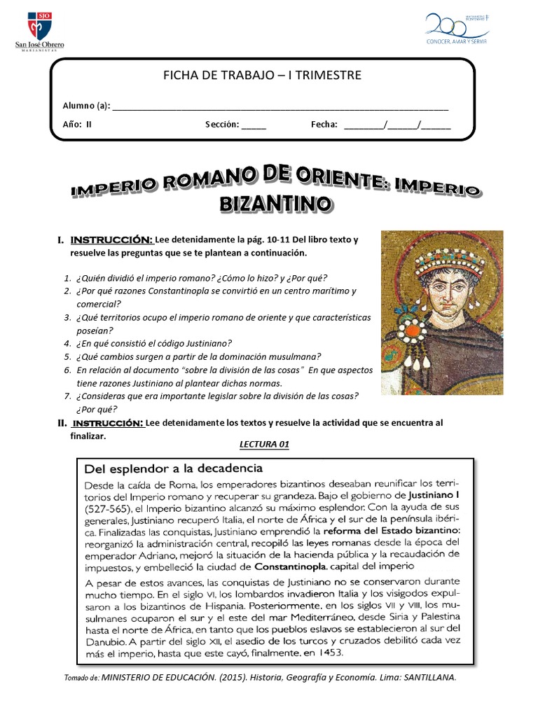 Ficha de Trabajo Imperio Bizantino Práctica | PDF | imperio Bizantino ...