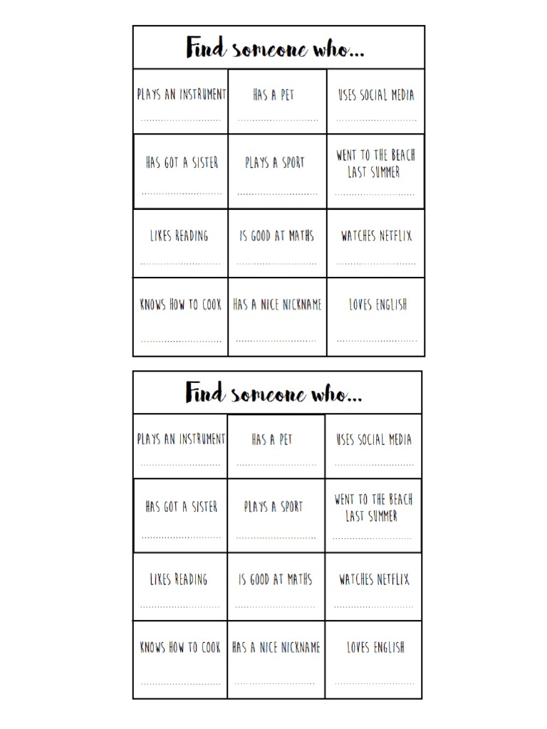 Find Someone Who... Bingo Game | PDF