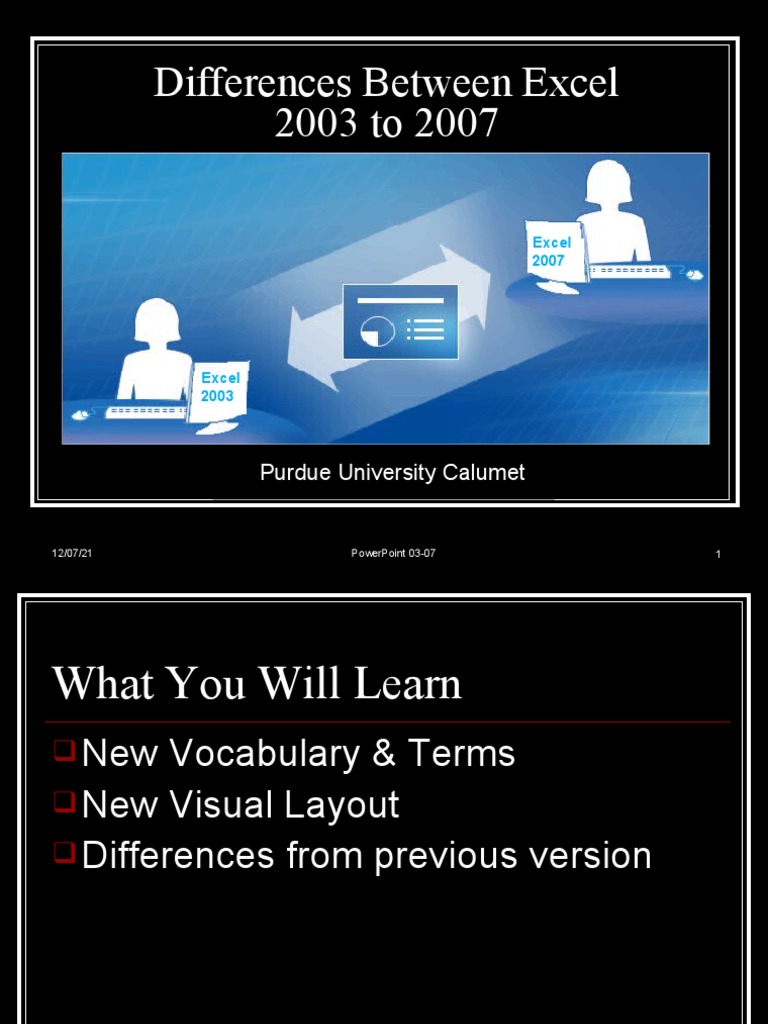 Differences Between Excel 2003 To 2007: Purdue University Calumet | PDF | Microsoft Excel ...