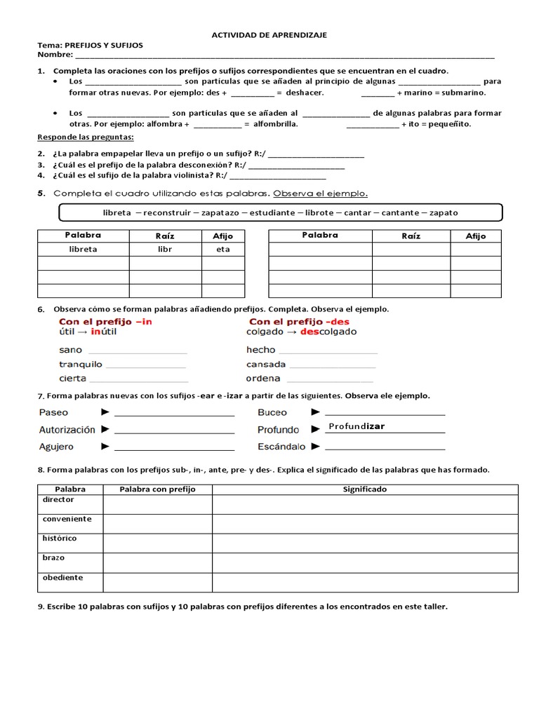 Hojas De Trabajo De Raíces, Prefijos Y Sufijos