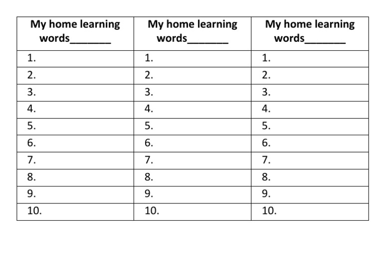 My Home Learning Words | PDF