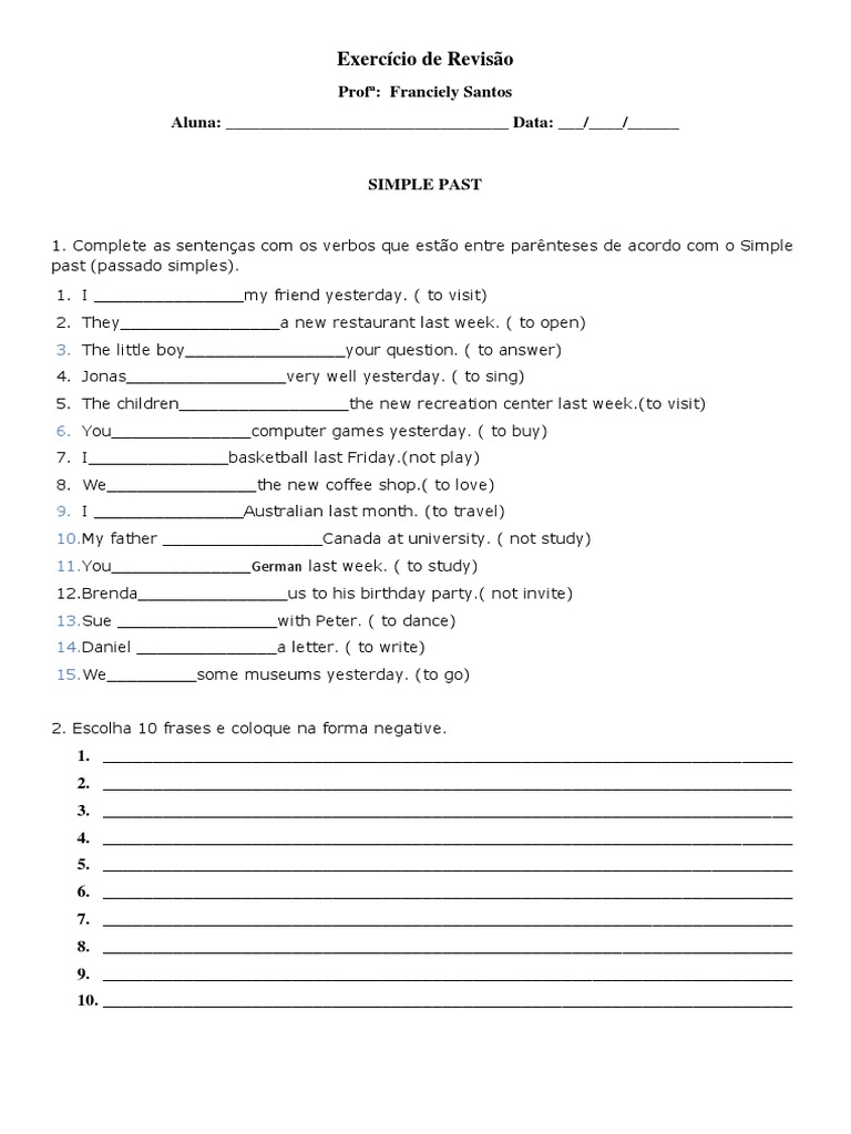 Exercício de Revisão - Simple Past | PDF