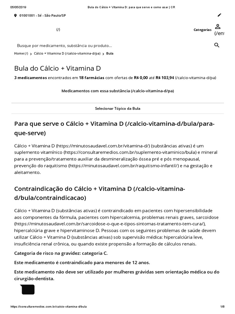 Bula Do Cálcio + Vitamina D - para Que Serve e Como Usar - CR | PDF ...