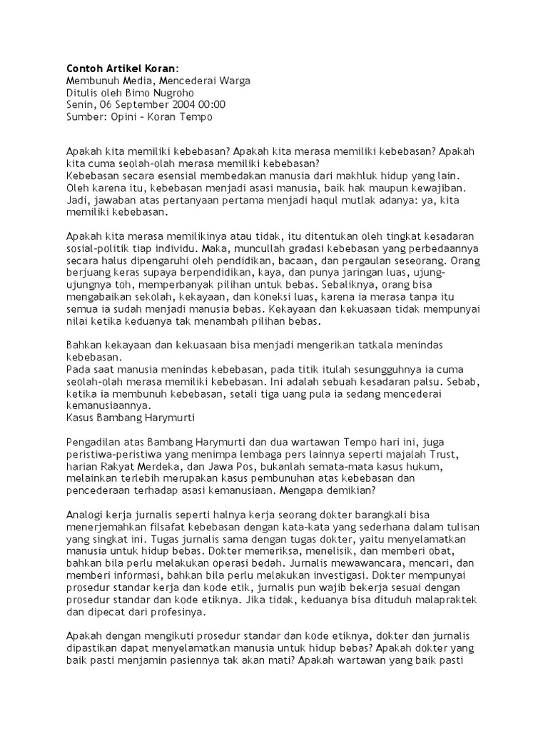 Contoh Artikel Koran | PDF
