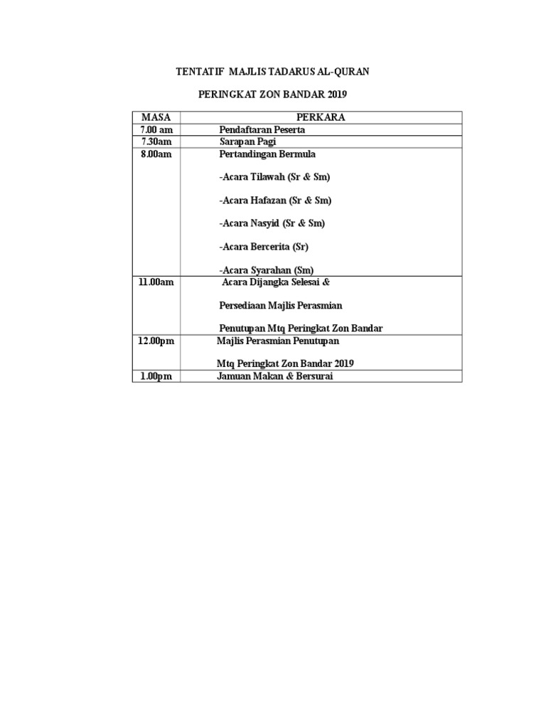 TENTATIF MTQ | PDF