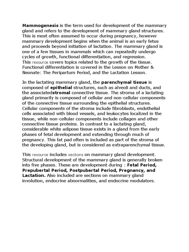 Mammogenesis: Stages of Gland Development | PDF