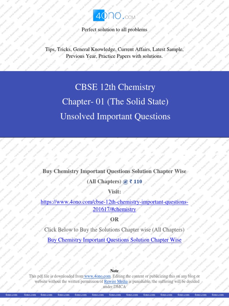 Class 12th Chemistry Chapter 1 (The Solid State) Important Unsolved ...