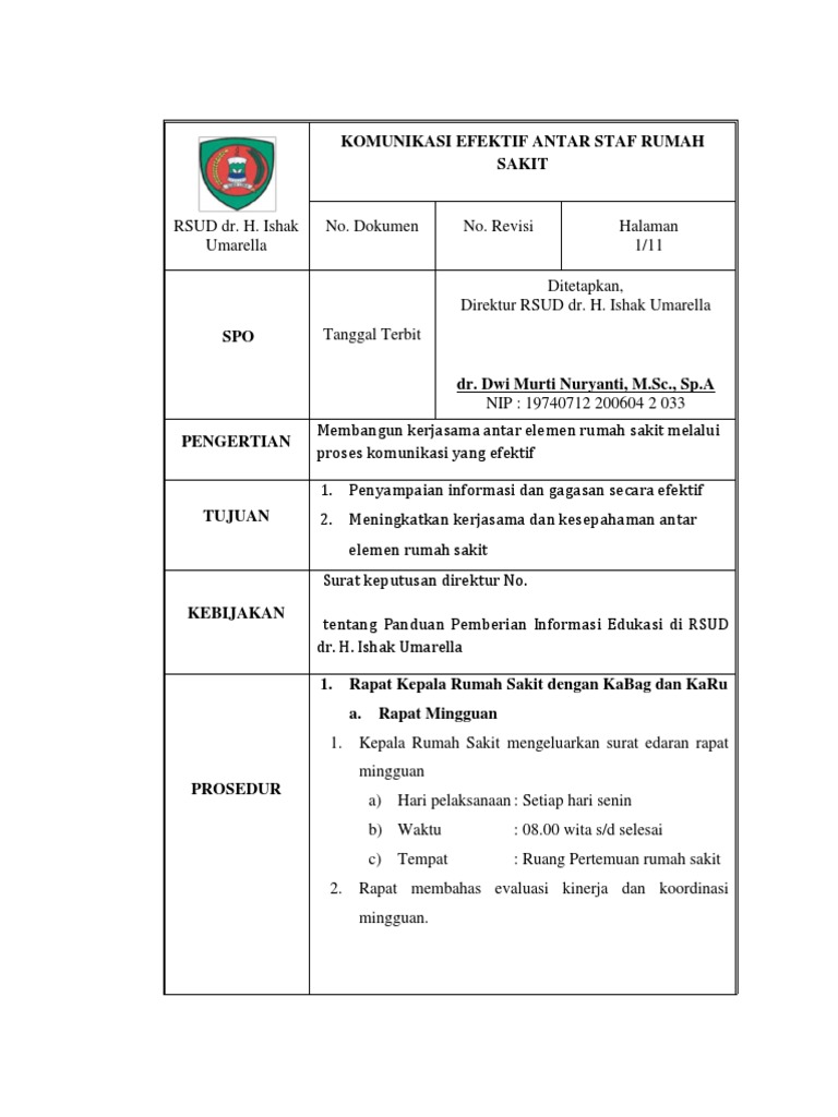 Spo Komunikasi Efektif Antar Staf Rumah Sakit Pdf