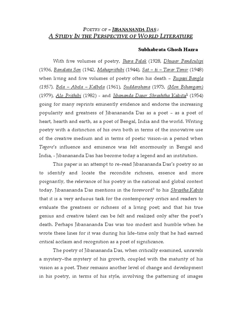 Poetry of Jibanananda Das | PDF | Poetry