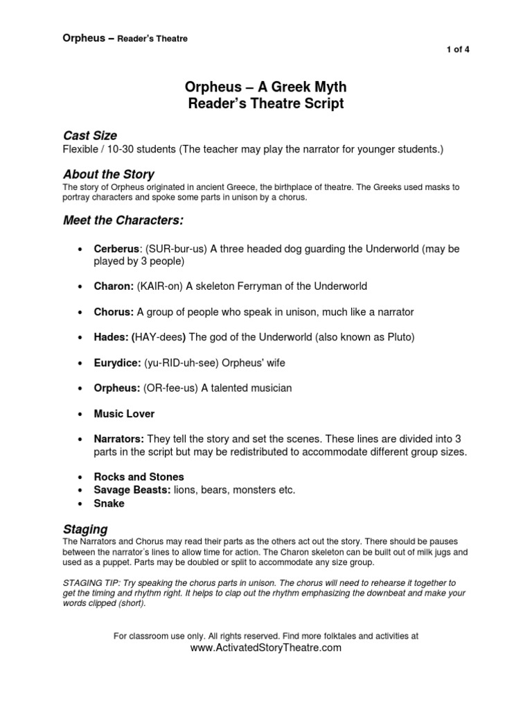 Orpheus: Greek Myth Reader's Theatre Script | PDF | Orpheus | Greek ...