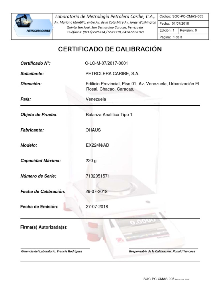 Cert Calib | PDF | Calibración | Metrología