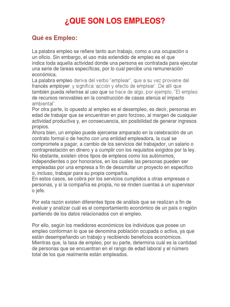 Definición y Tipos de Empleo | PDF | Derecho laboral | Empleo