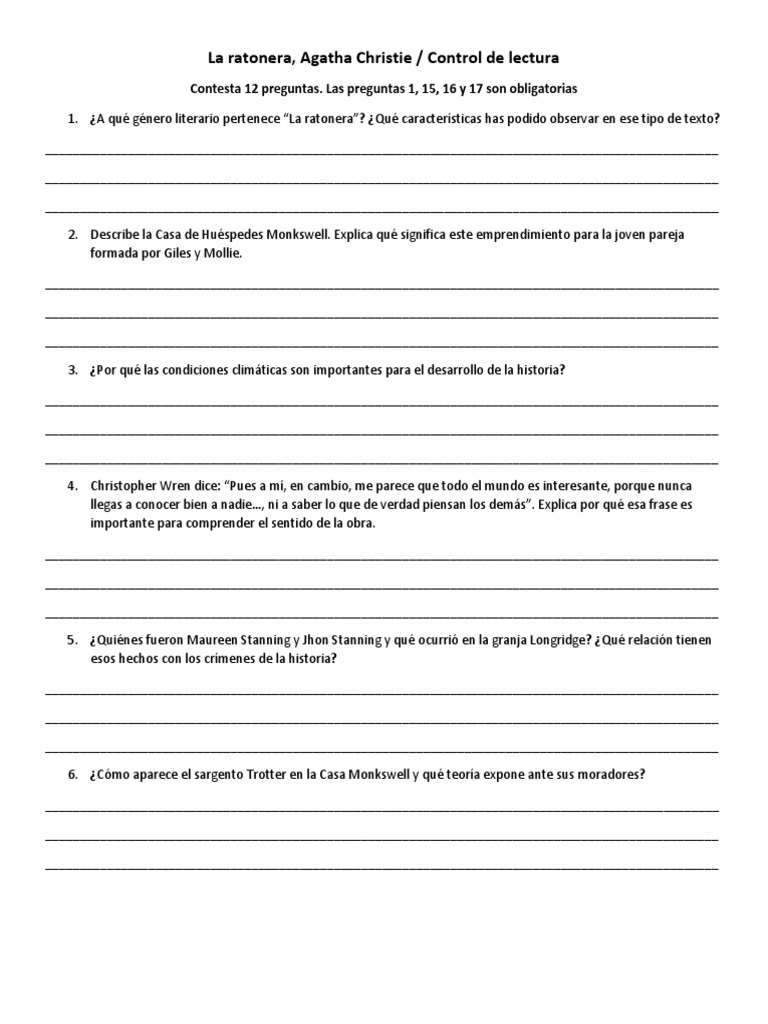 La Ratonera, Agatha Christie - Guía de Lectura | PDF