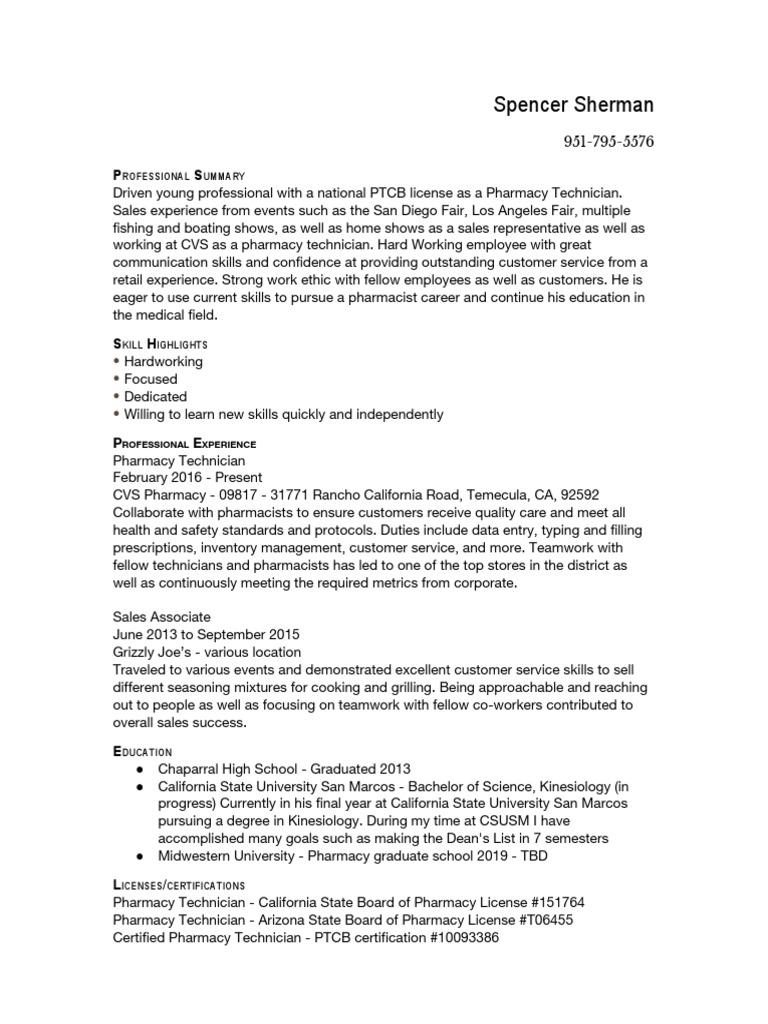 Spencer Resume | PDF | Pharmacy | Pharmaceutical Sciences