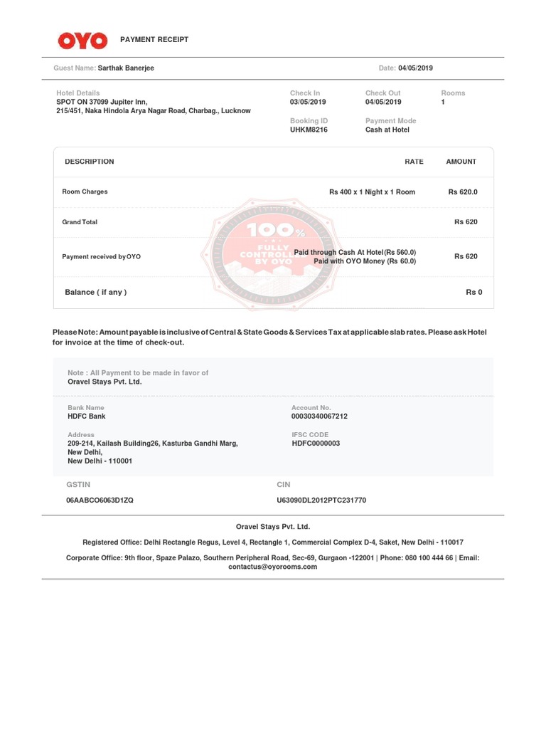 Oyo Bill | PDF | Banking | Financial Services