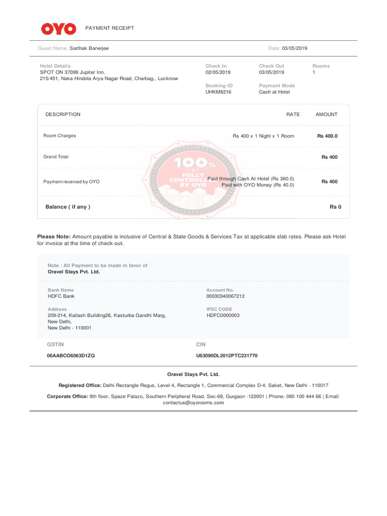 Oyo Bill | PDF | Invoice | Financial Services
