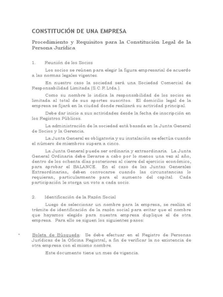 Constitución de Una Empresa en El Peru | PDF | Sociedad de responsabilidad limitada | Conceptos ...