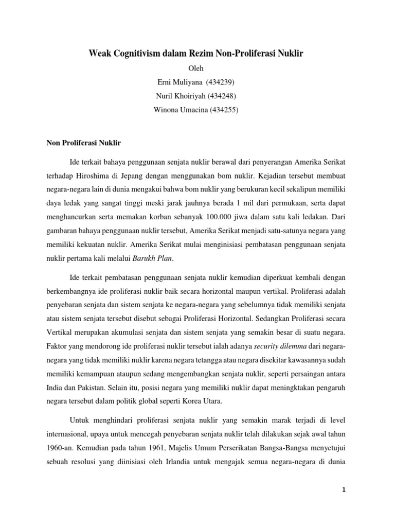 Weak Cognitivism Dalam Rezim Non-Proliferasi Nuklir | PDF