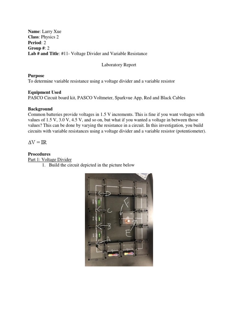 Voltage Divider and Variable Resistance | PDF | Resistor | Voltage